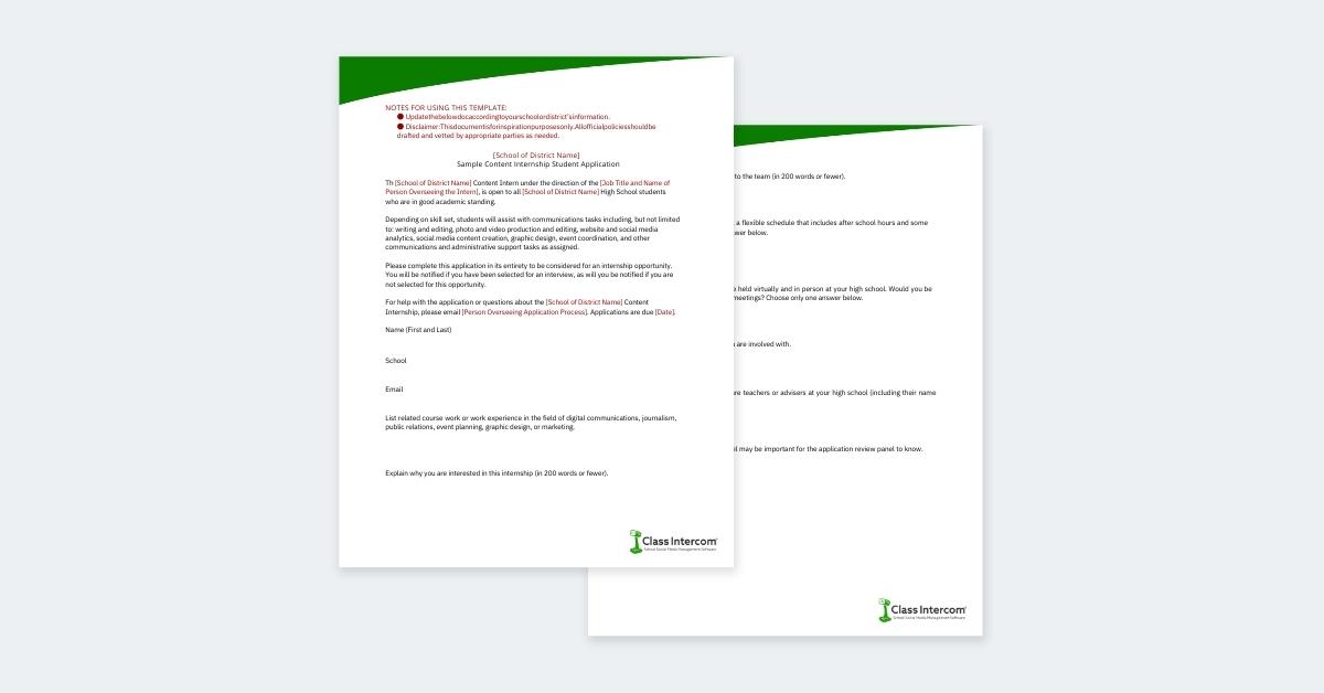 Sample Student Content Internship Application and Overview | Class Intercom
